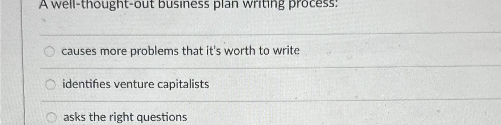 Solved A well-thought-out business plan writing | Chegg.com