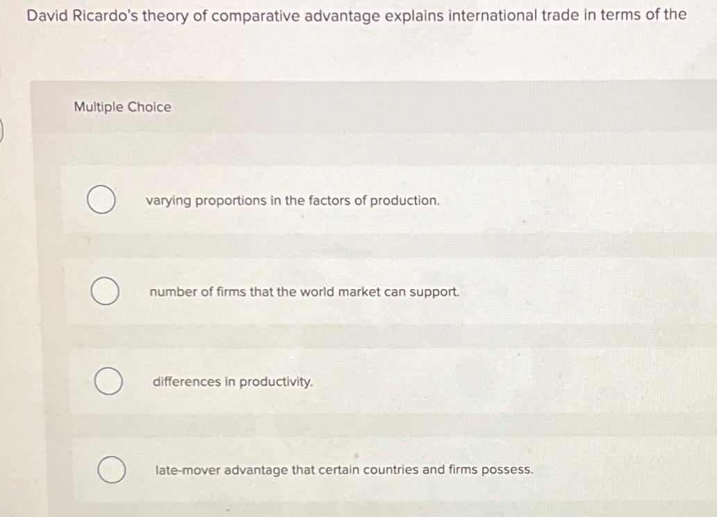 Solved David Ricardo's theory of comparative advantage | Chegg.com