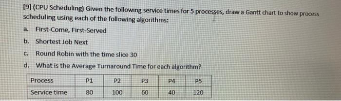 Solved [9] (CPU Scheduling) Given the following service | Chegg.com