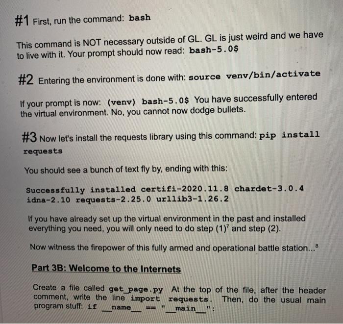 Solved Part 3A: Setting up a virtual environment First, | Chegg.com