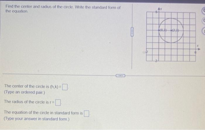 Solved Find the center and radius of the circle. Write the | Chegg.com
