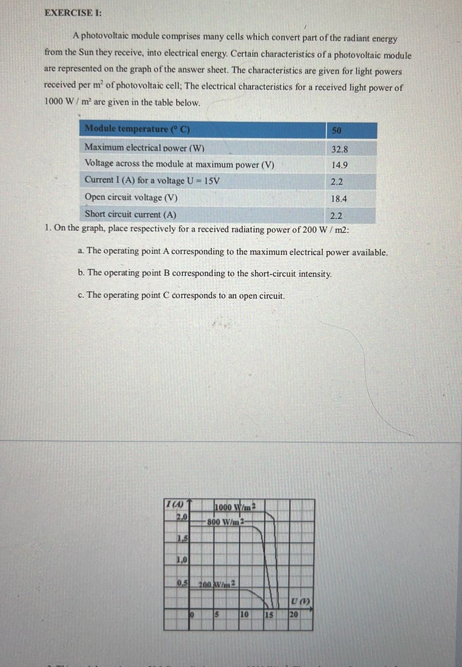 EXERCISE I:A photovoltaic module comprises many cells | Chegg.com