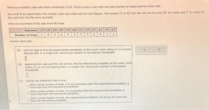 Solved There is a number cube with faces numbered 1 to 6 . | Chegg.com