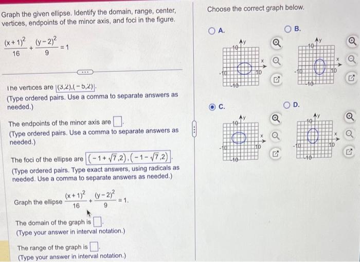 Solved Graph the given ellipse. vertices, endpoints of th | Chegg.com