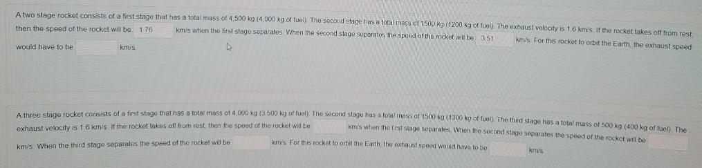 Solved A two stage rocket consists of a first stage that has | Chegg.com