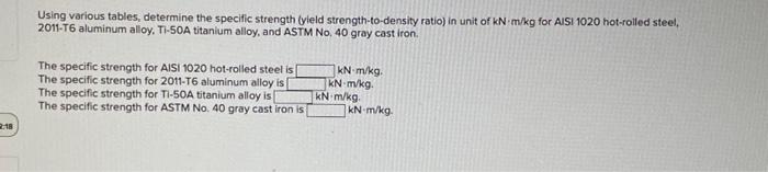 Solved Using various tables, determine the specific strength | Chegg.com