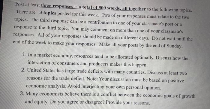 Solved Post at least three responses = a total of 500 words, | Chegg.com