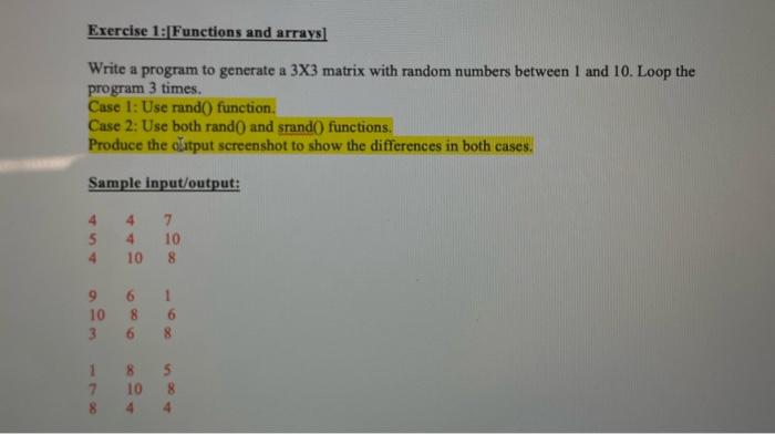 Solved Exercise 1 Functions And Arrays Write A Program To