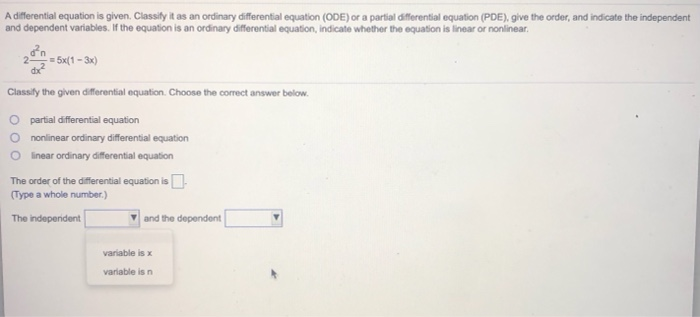 Solved 2 A differential equation is given. Classify it as an | Chegg.com