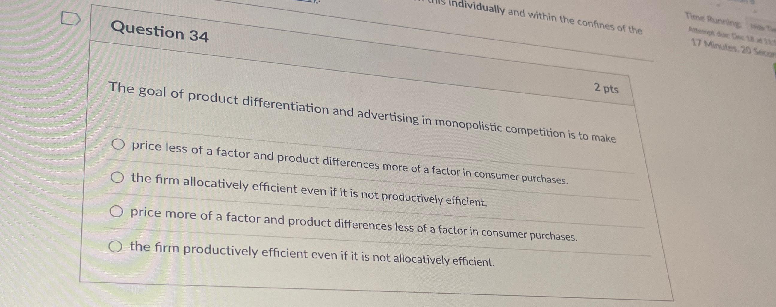 Solved Question 342 ﻿ptsThe goal of product differentiation | Chegg.com