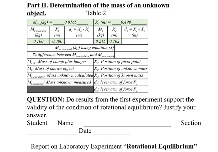 Solved Part II: Determination of the mass of an unknown | Chegg.com