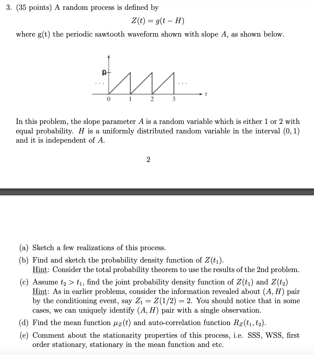 Solved (35 ﻿points) ﻿A random process is defined | Chegg.com