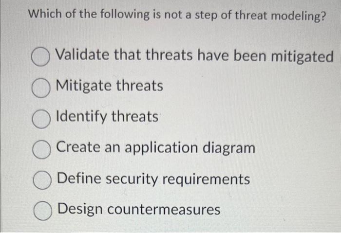 Solved Which of the following is not a step of threat | Chegg.com