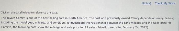Solved Click on the datafile logo to reference the data. The | Chegg.com
