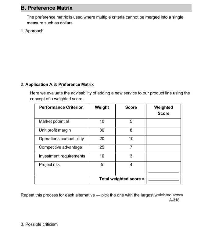 Solved B. Preference Matrix The preference matrix is used | Chegg.com