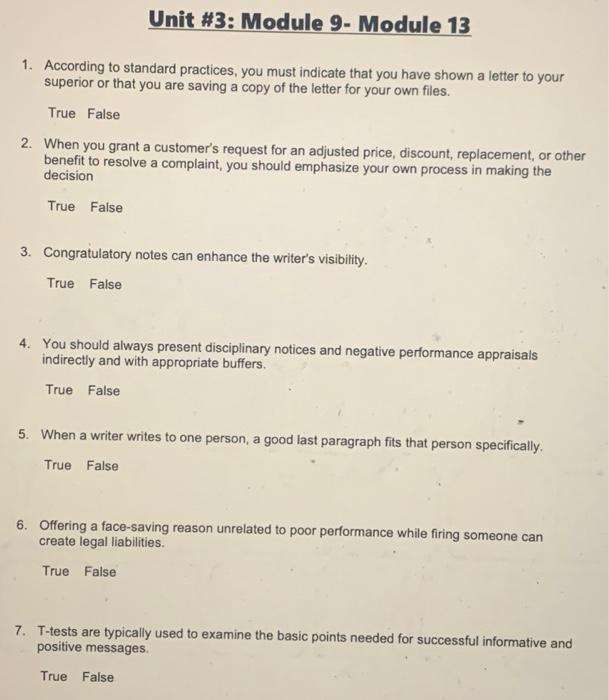 Solved Unit #3: Module 9- Module 13 1. According to standard | Chegg.com