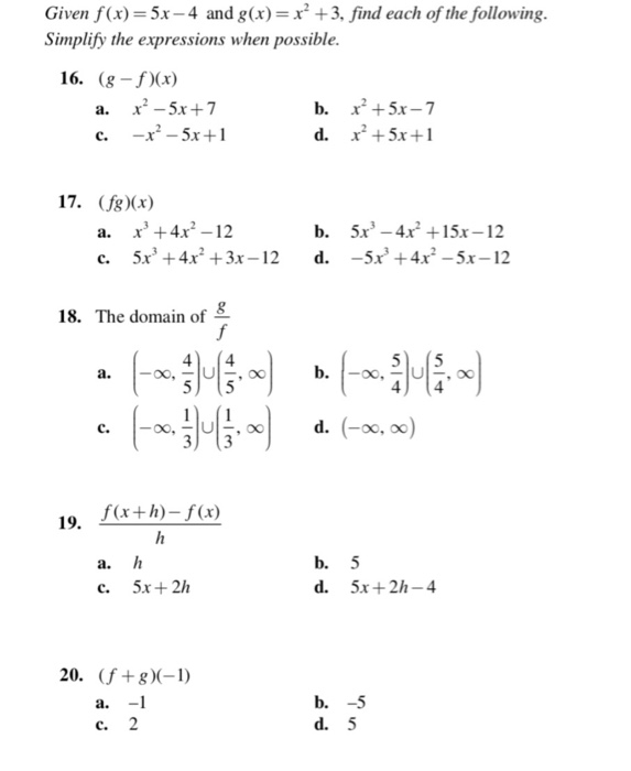 Solved Given F x 5x 4 And G x X 3 Find Each Of The Chegg