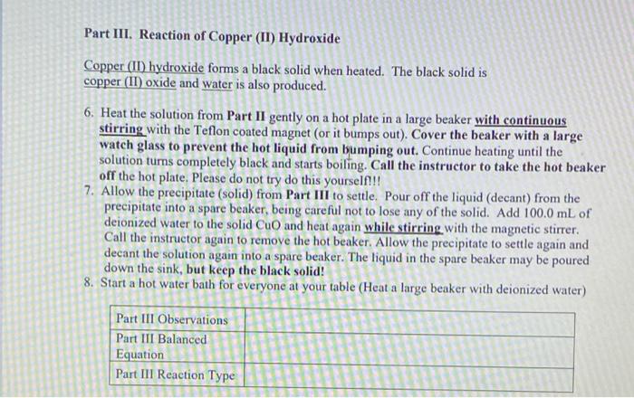 Solved Part I. Reaction of Copper with Nitric Acid The | Chegg.com