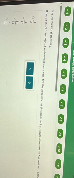 Solved 1 2 3 4 5 710 11Find the conditional probability.If | Chegg.com