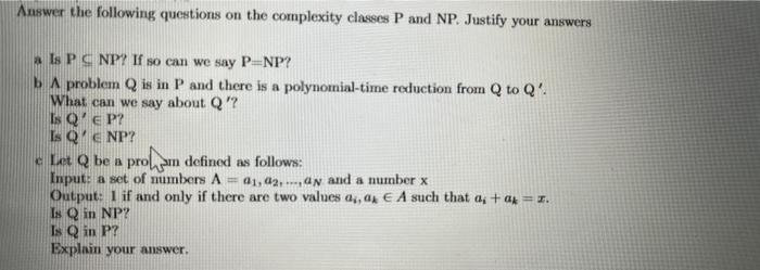 Solved Answer the following questions on the complexity | Chegg.com