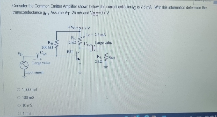 Solved Consider the Common Emitter Amplifier shown below, | Chegg.com