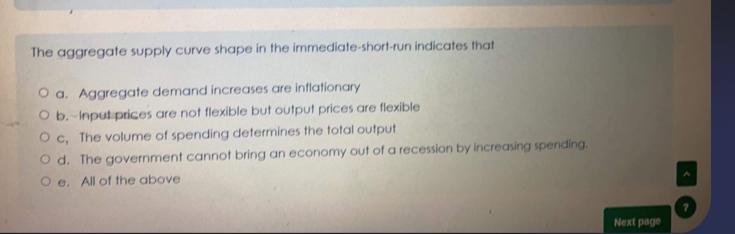 Solved The aggregate supply curve shape in the | Chegg.com