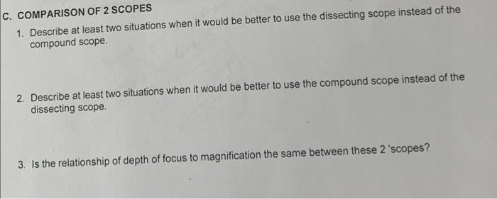 Solved COMPARISON OF 2 SCOPES 1. Describe at least two | Chegg.com