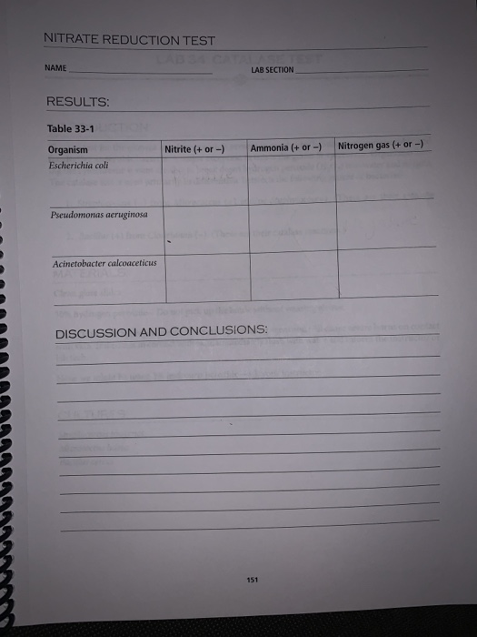 Solved Lab 33 Nitrate Reduction Anaerobic Respiration