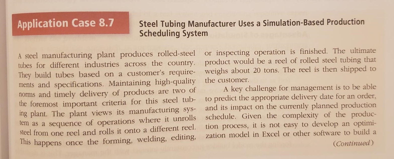 Solved Application Case 8.7Steel Tubing Manufacturer Uses a | Chegg.com
