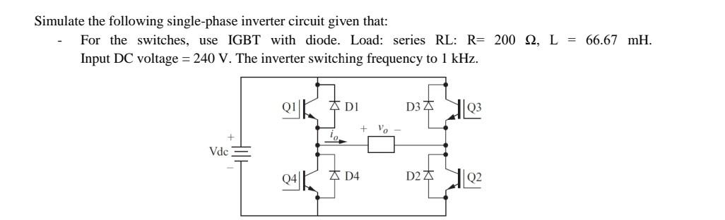 Solved Simulate the following single-phase inverter circuit | Chegg.com