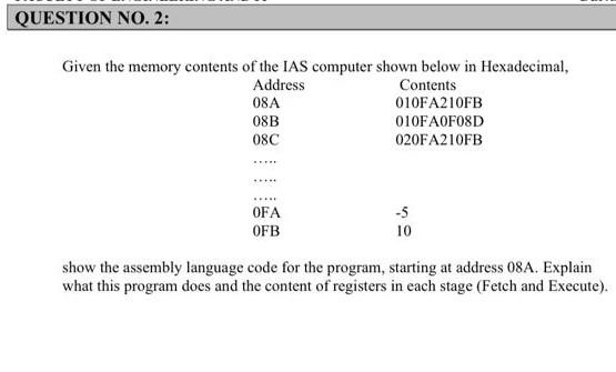Solved Given the memory contents of the IAS computer shown | Chegg.com