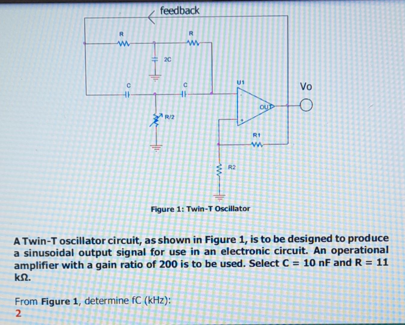 Solved R C H feedback R www 2C 1₁. R/2 C -1- R2 U1 OUT R1 ww | Chegg.com