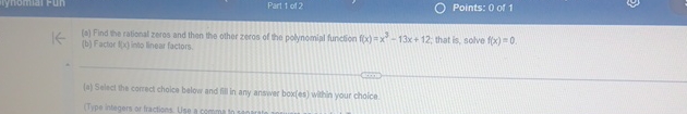 Solved Part 1 ﻿of 2Points: 0 ﻿of 1(a) ﻿Find the rabonal | Chegg.com