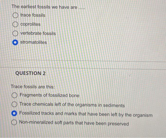 The earliest fossils we have are trace fossils | Chegg.com