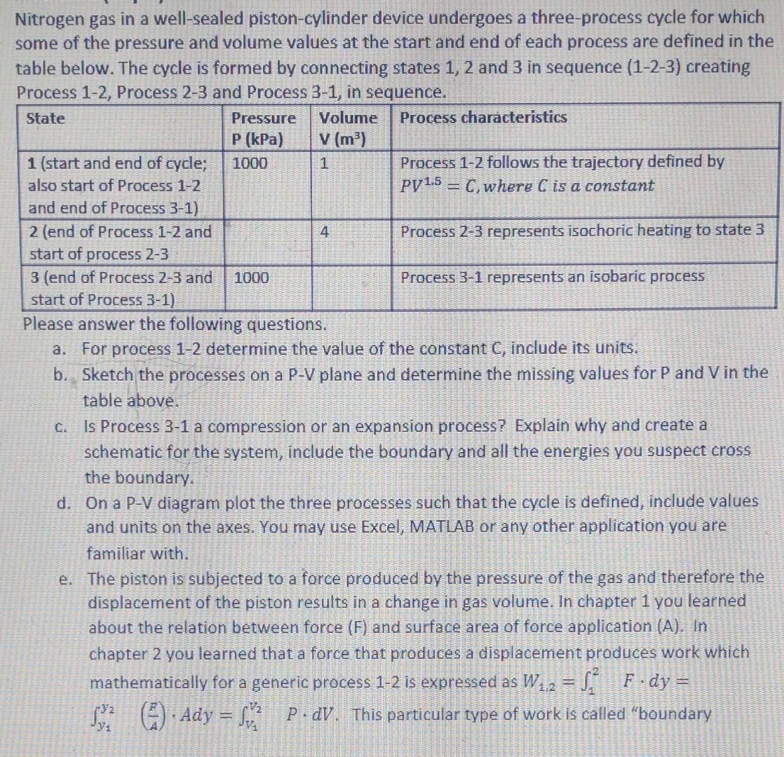 Solved Nitrogen gas in a well-sealed piston-cylinder device | Chegg.com
