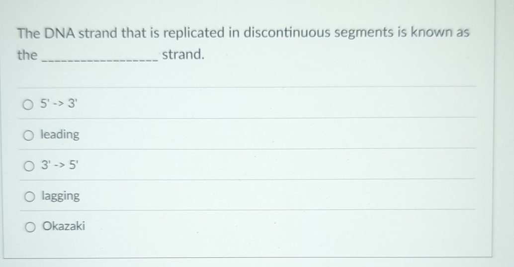 Solved The DNA strand that is replicated in discontinuous | Chegg.com