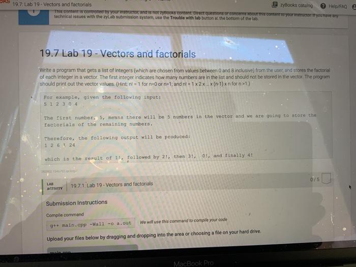 Solved zybooks catalog HelpiFAQ е 19.7 Lab 19. Vectors and | Chegg.com
