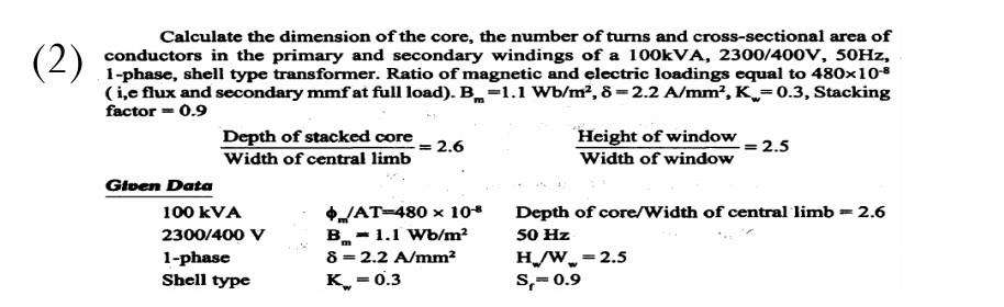 Solved (2) Calculate the dimension of the core, the number | Chegg.com