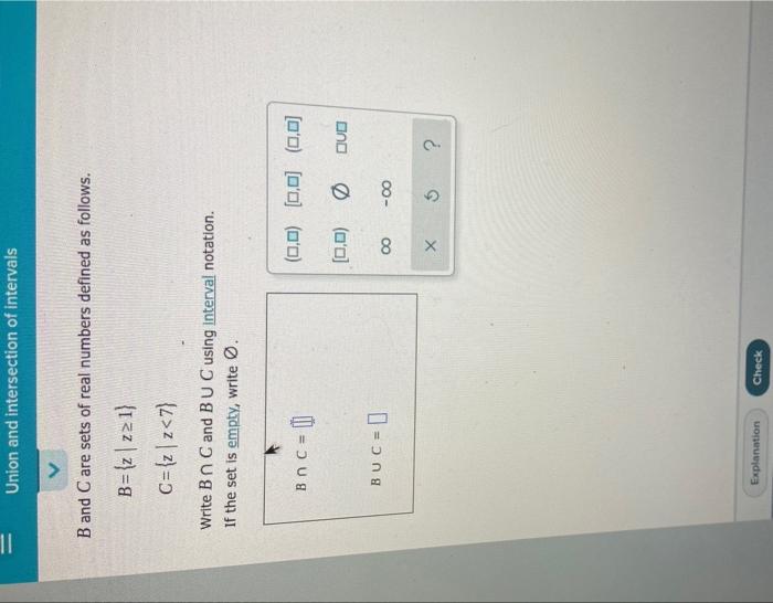 Solved Union and intersection of intervals B and C are sets | Chegg.com