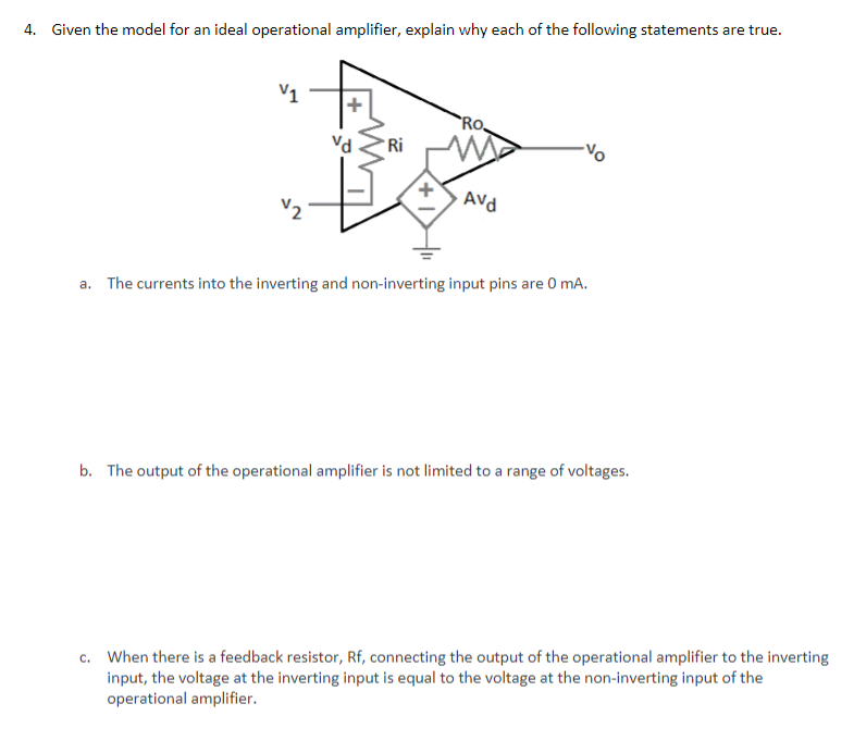 Solved Given the model for an ideal operational amplifier, | Chegg.com