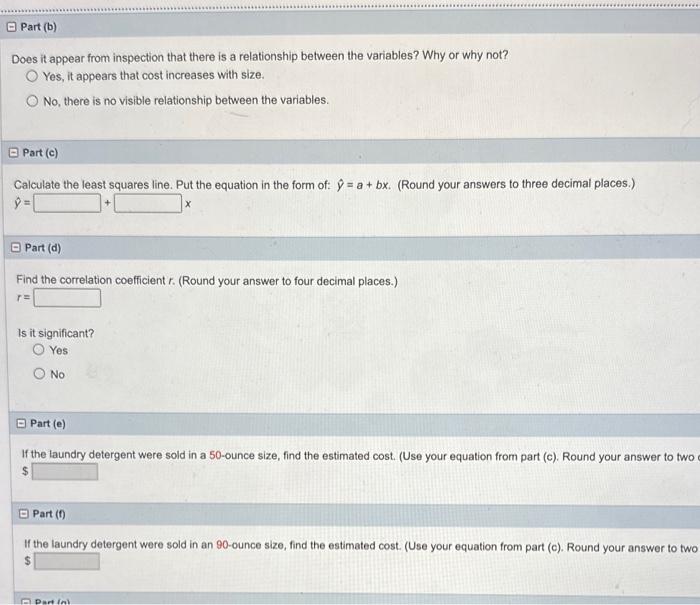 Solved Part (a) Using "size" as the independent variable and | Chegg.com