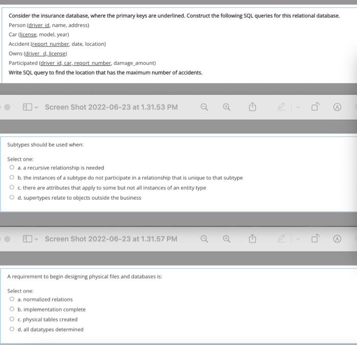 Solved Consider the insurance database, where the primary | Chegg.com