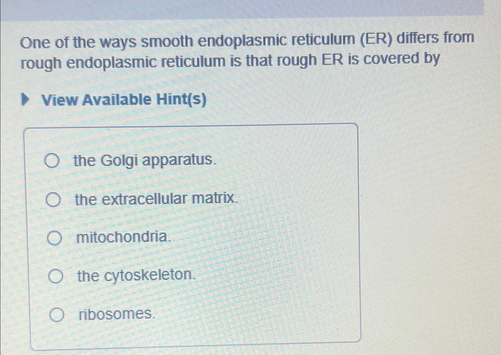 Solved One of the ways smooth endoplasmic reticulum (ER) | Chegg.com