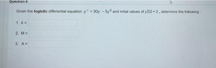 Solved Question 6 Given the logistic differential equation | Chegg.com