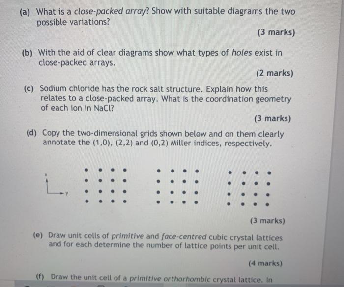 Solved (a) What is a close-packed array? Show with suitable | Chegg.com