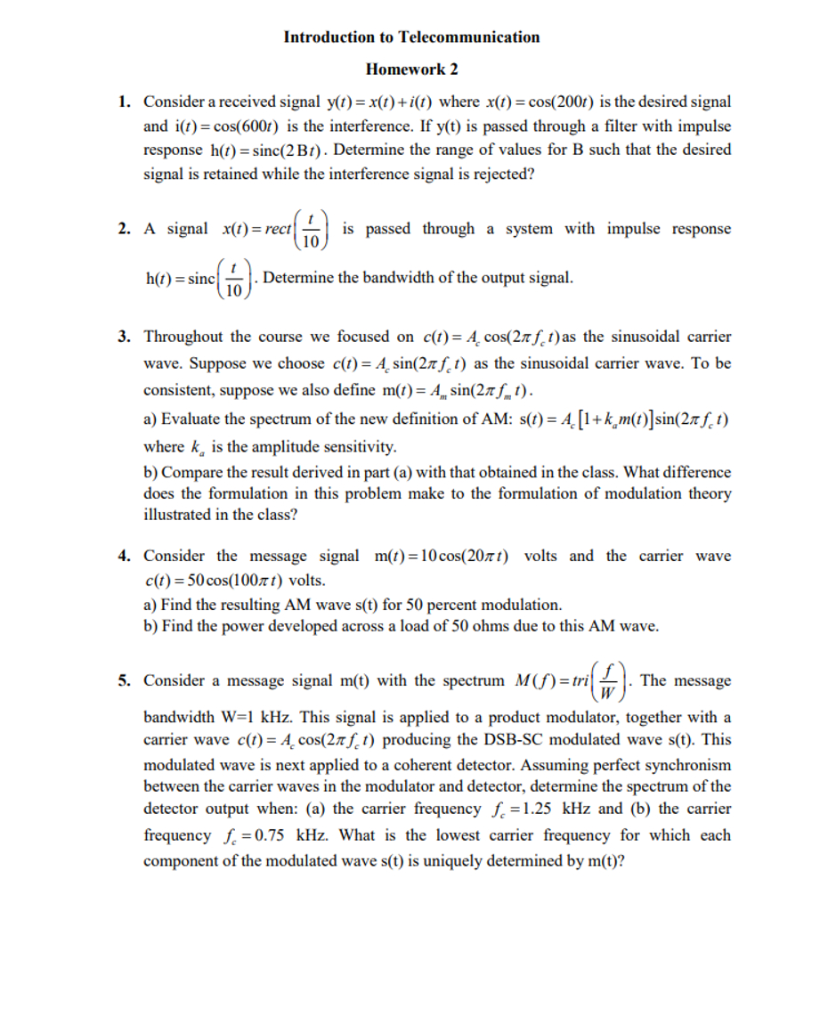 Solved Introduction to TelecommunicationHomework 1Why | Chegg.com