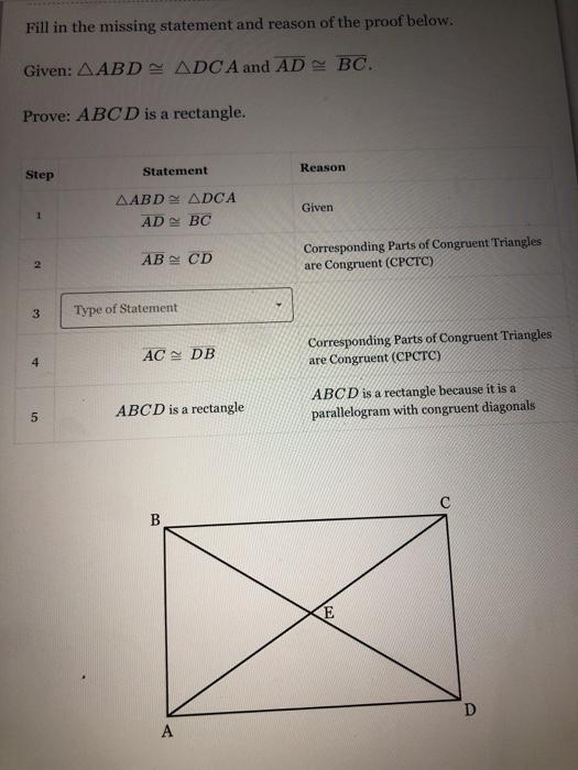 Solved Fill in the missing statement and reason of the proof | Chegg.com