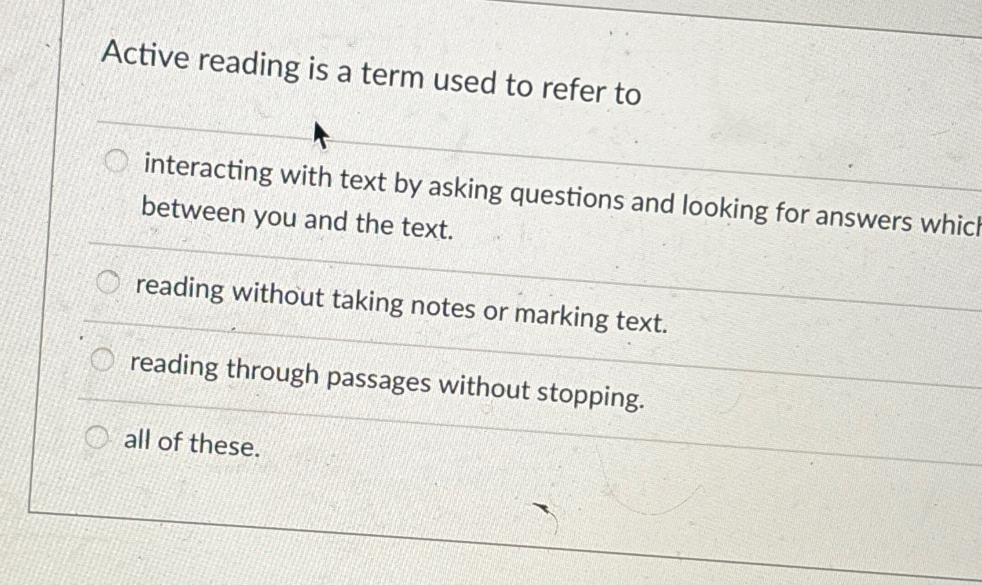 Solved Active reading is a term used to refer tointeracting | Chegg.com