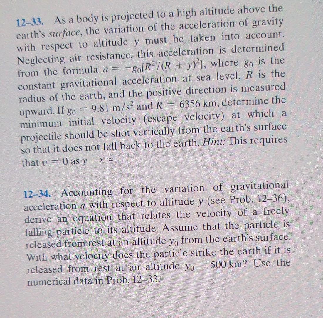 Solved 12-34. Accounting for the variation of gravitational | Chegg.com