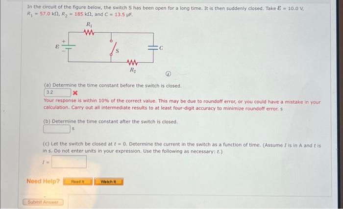 Solved In the circuit of the figure below, the switch S has | Chegg.com